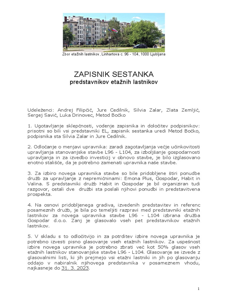 Sestanek El Zapisnik 16 3 2023 | PDF