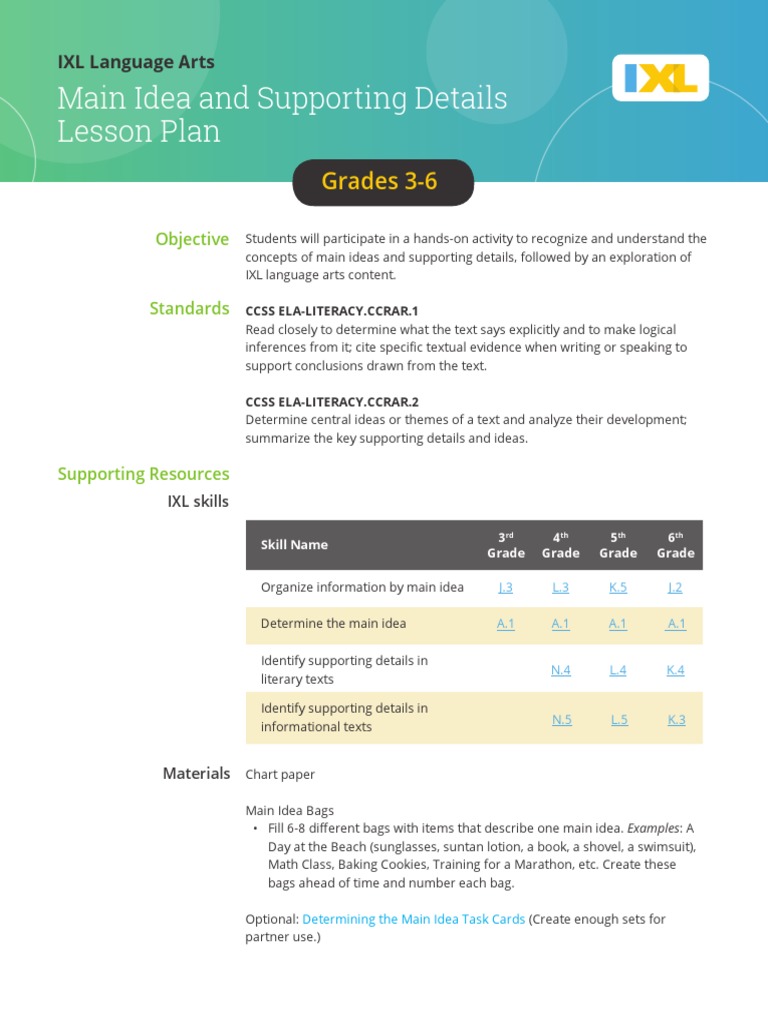Discover Main Ideas and Supporting Details | PDF | Lesson Plan ...