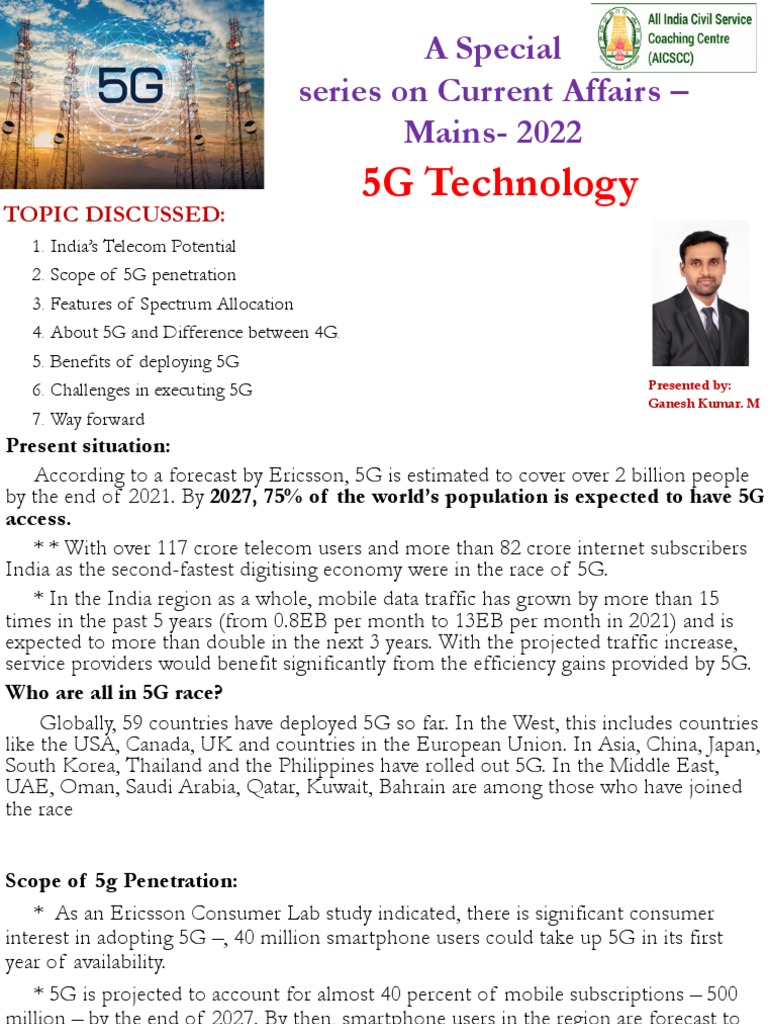 A Special Series On Current Affairs - Mains-2022: 5G Technology | PDF | 4 G | Radio Spectrum