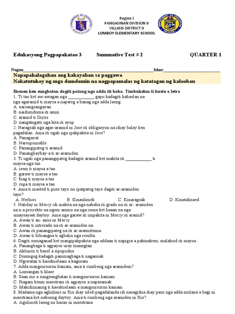 1st Grading 2nd Summative Test 2020 2021 Pdf
