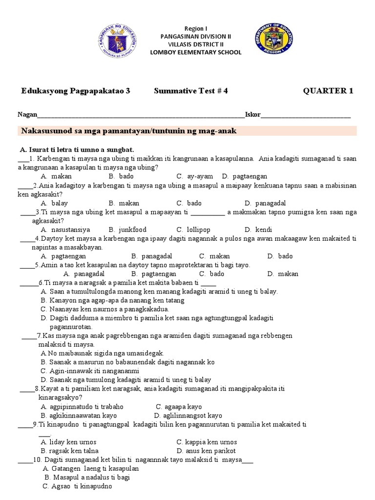 1st GRADING 4th SUMMATIVE TEST 2020 2021 | PDF