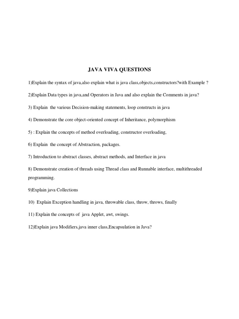 Java Viva Questions PDF | PDF Java Viva Questions PDF | PDF
