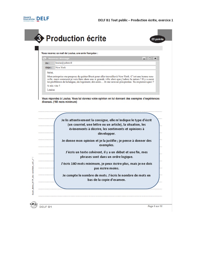 Exercice de production écrite DELF B1 | PDF | Arts du langage et discipline