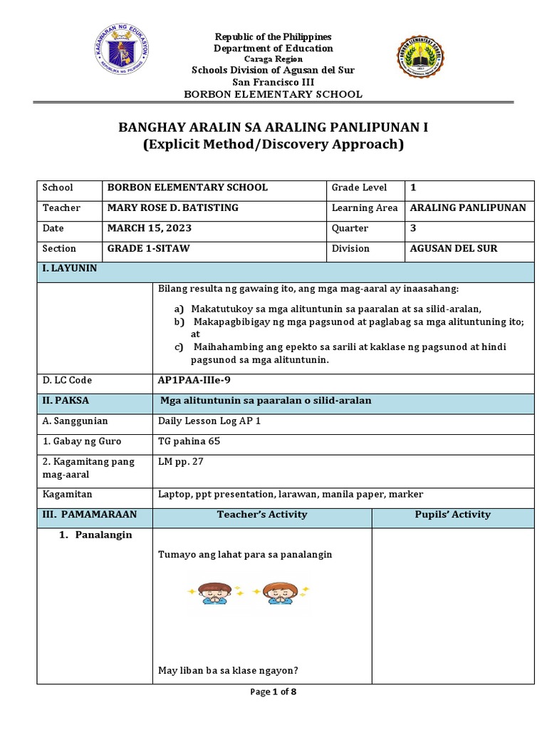 Detailed Lesson Plan AP 1 Week 5 | PDF