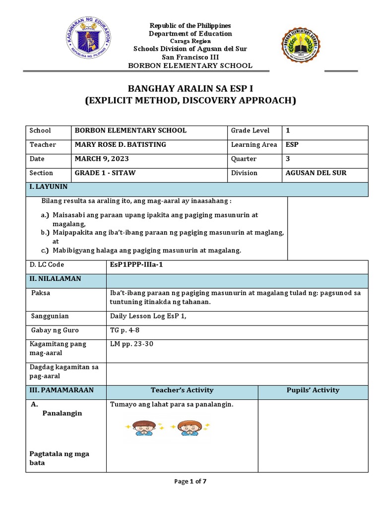 Detailed Lesson Plan in ESP Q3 W4 | PDF