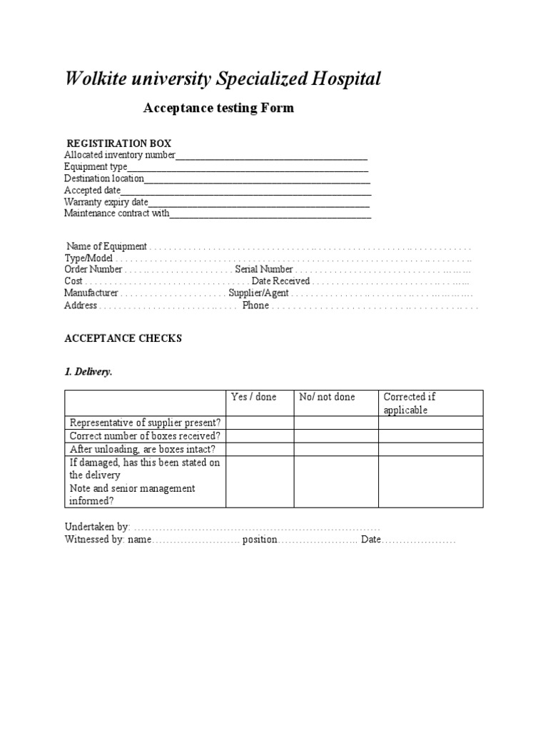 Equipment Acceptance Testing Form | PDF | Business