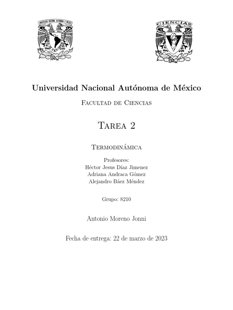 TAREA 2 Termodinamica | PDF | Ingeniería mecánica | Ramas de la termodinámica