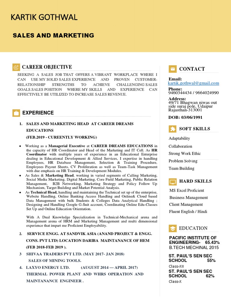 Kartik CV | PDF | Marketing | Sales