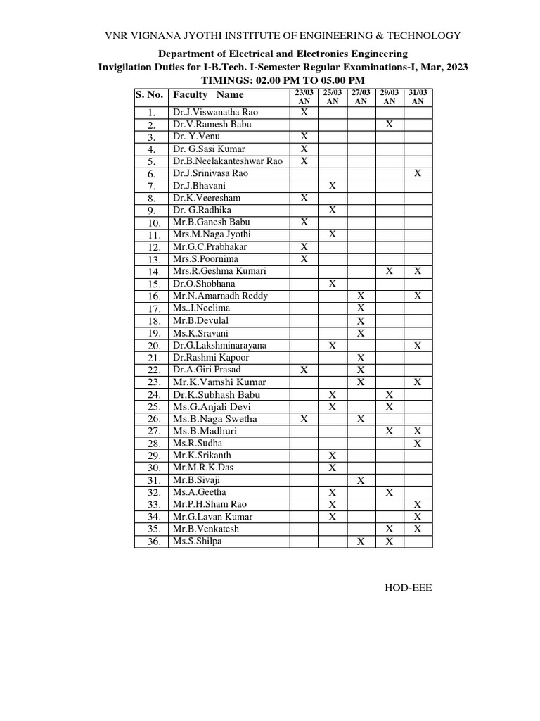 Exam Invigilation Schedule for EEE 2023 | PDF | Cinema Of India | Indian Films