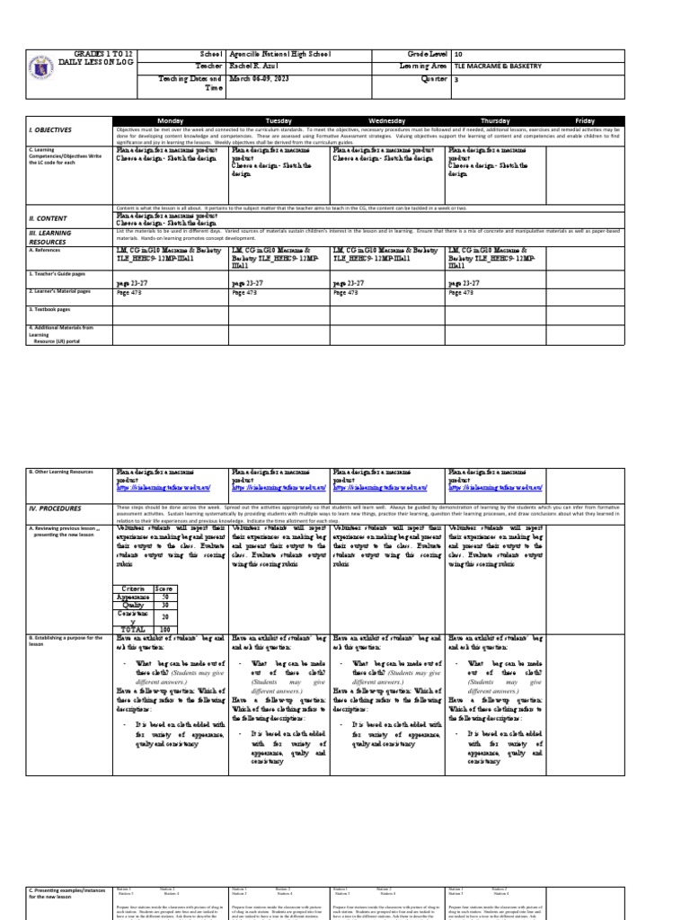 DLL - Tle - M&B Q3 WK 4 | PDF | Knot | Rubric (Academic)