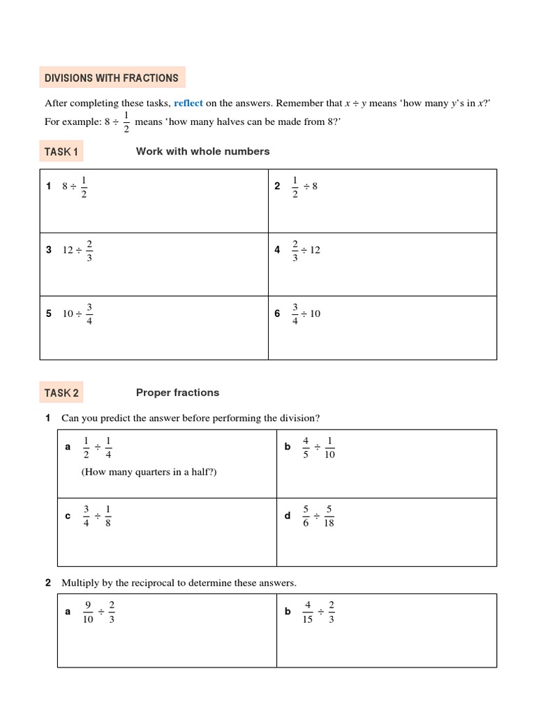 Dividing Fractions: Tasks and Problems | PDF | Division (Mathematics ...