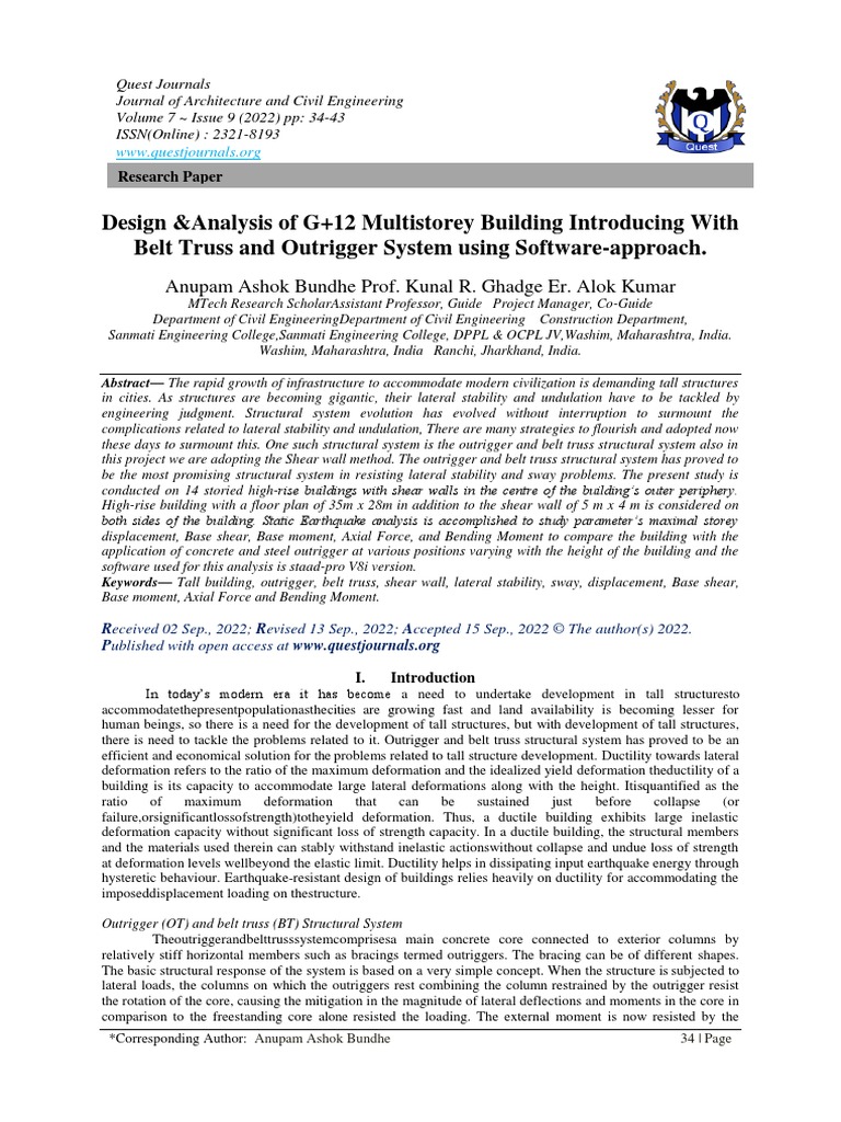 Design &analysis of G+12 Multistorey Building Introducing With Belt ...
