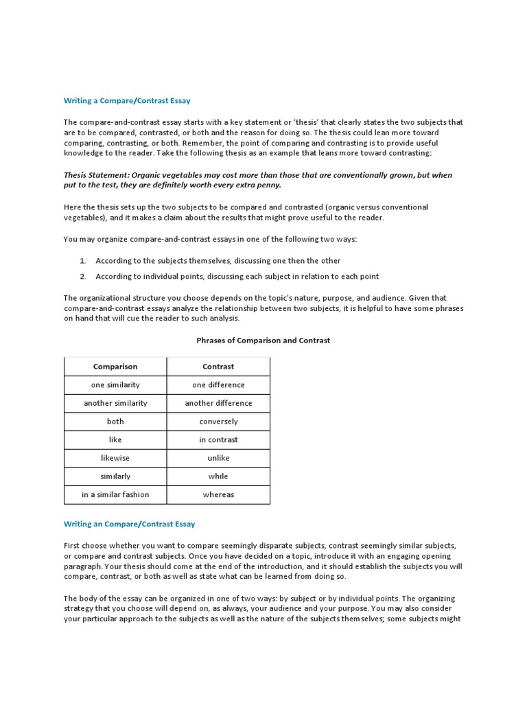 Structuring a Compare/Contrast Essay | PDF | Telephone | Essays