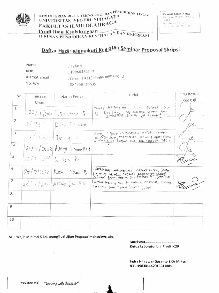 Daftar Hadir Sempro PDF | PDF