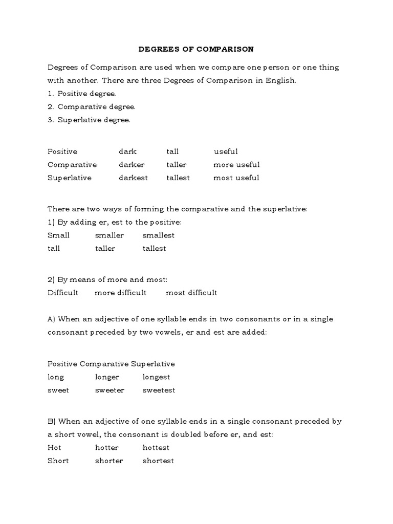 A Comprehensive Guide to Degrees of Comparison in English | PDF ...