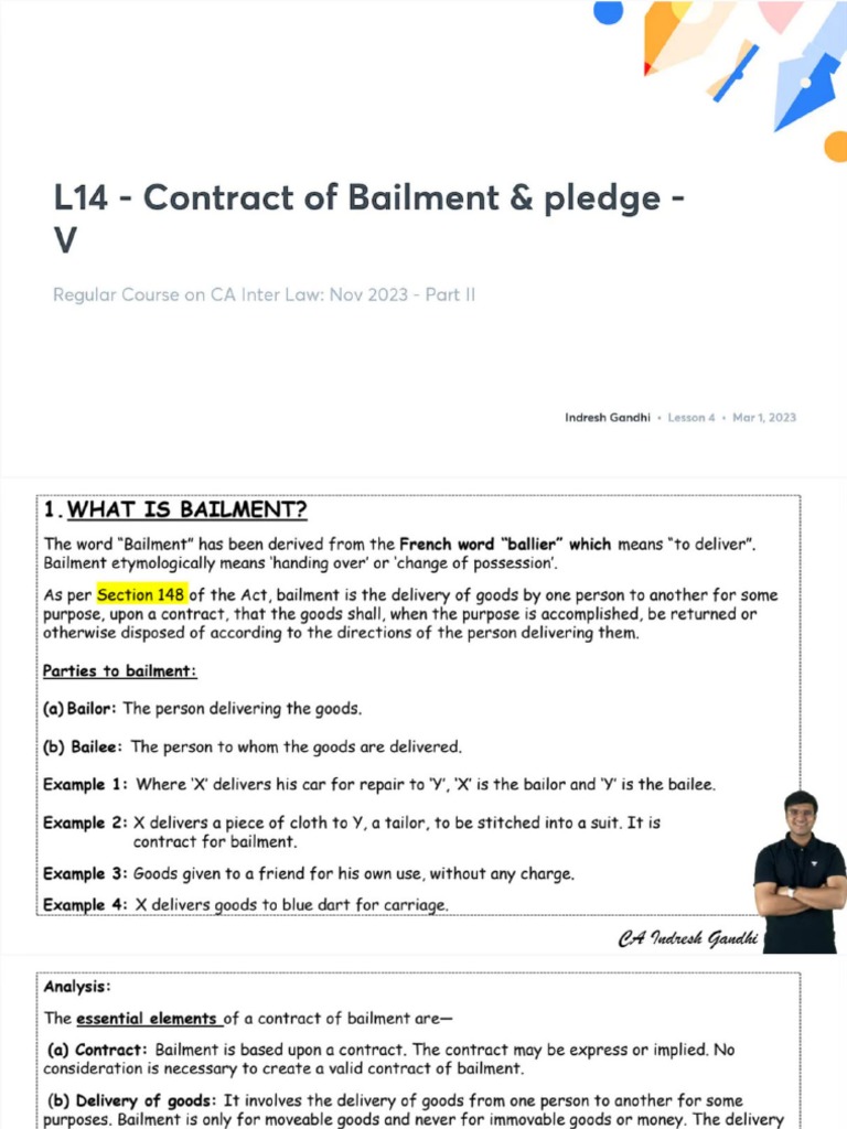 L14 Contract of Bailment Pledge V With Anno PDF | PDF