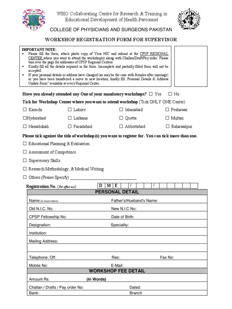HTTPSWWW - Cpsp.edu - pkfilesformsDMERegistration Form Supervisor PDF ...