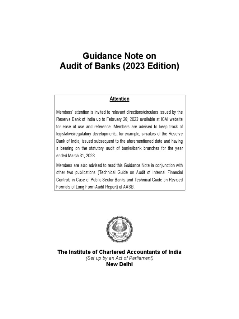 Guidance Note On Bank Audit 2023 16.03.2023 PDF | PDF | Banks | Reserve ...