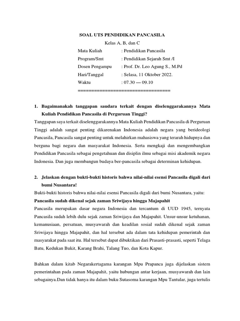 Essay UAS Pendidikan Pancasila | PDF