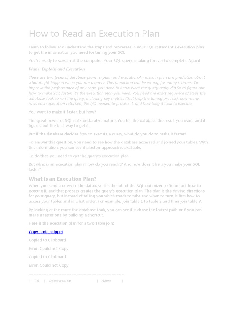 How To Read An Execution Plan | PDF | Databases | Sql
