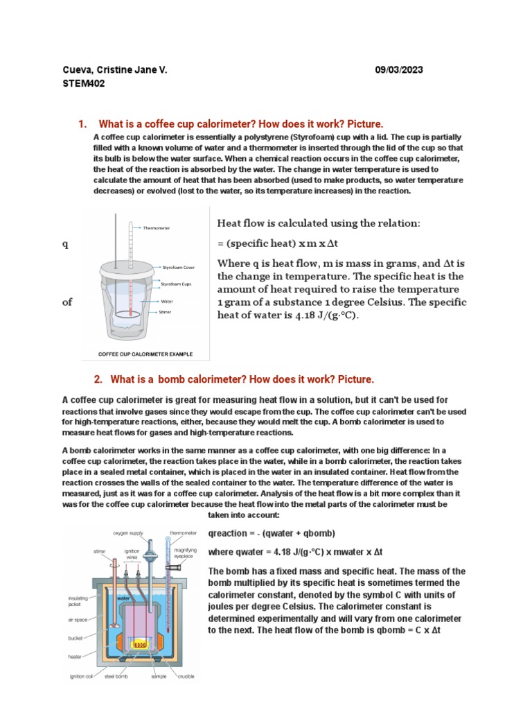 Coffee Cup vs. Bomb Calorimeter Explained | PDF | Heat | Applied And ...