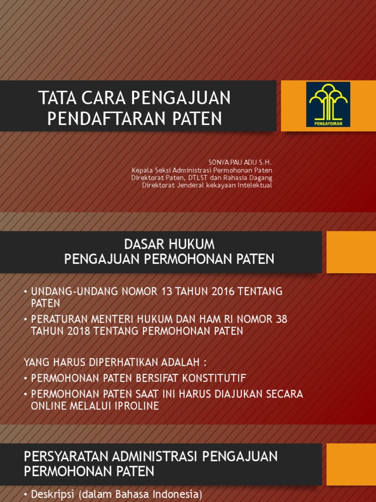 PPT TATA CARA PENGAJUAN PENDAFTARAN PATEN.pdf | PDF