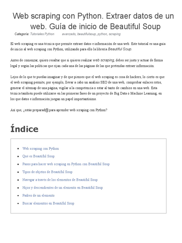Web Scraping Con Python. Guía de Inicio de Beautiful Soup PDF | Descargar gratis PDF ...