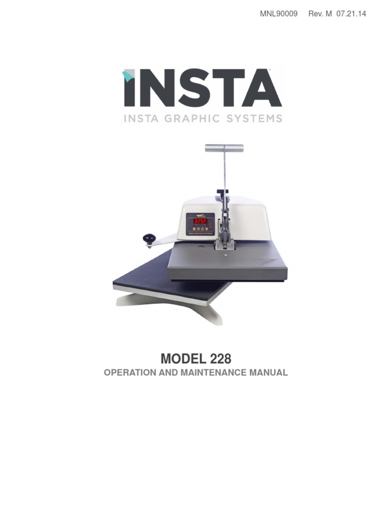 Insta Model 228 Heat Press Manual | PDF | Screw | Silicone