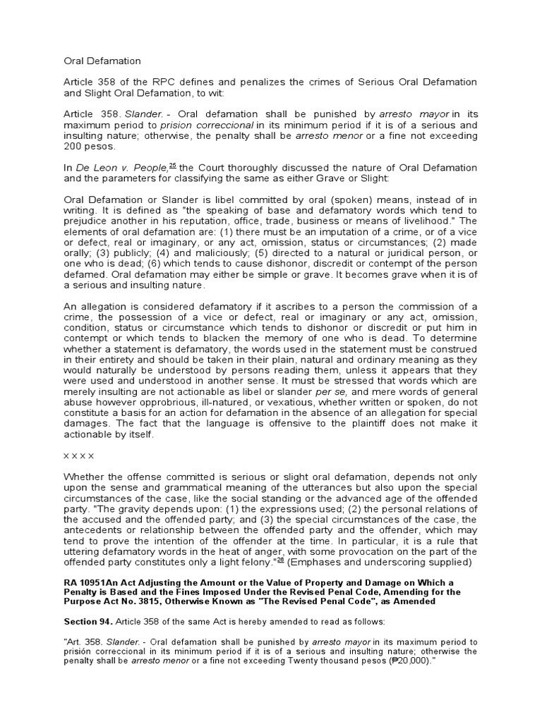 Oral Defamation | Download Free PDF | Defamation | Applied Ethics