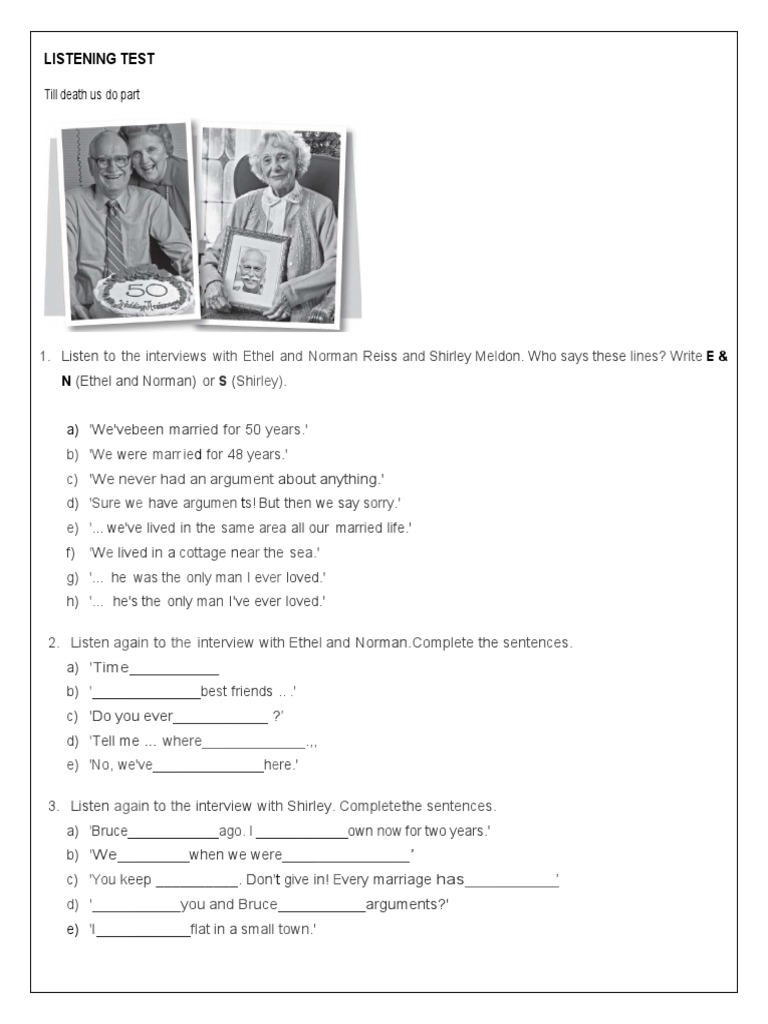 Listening Test: Till Death Us Do Part | PDF | Language Arts & Discipline