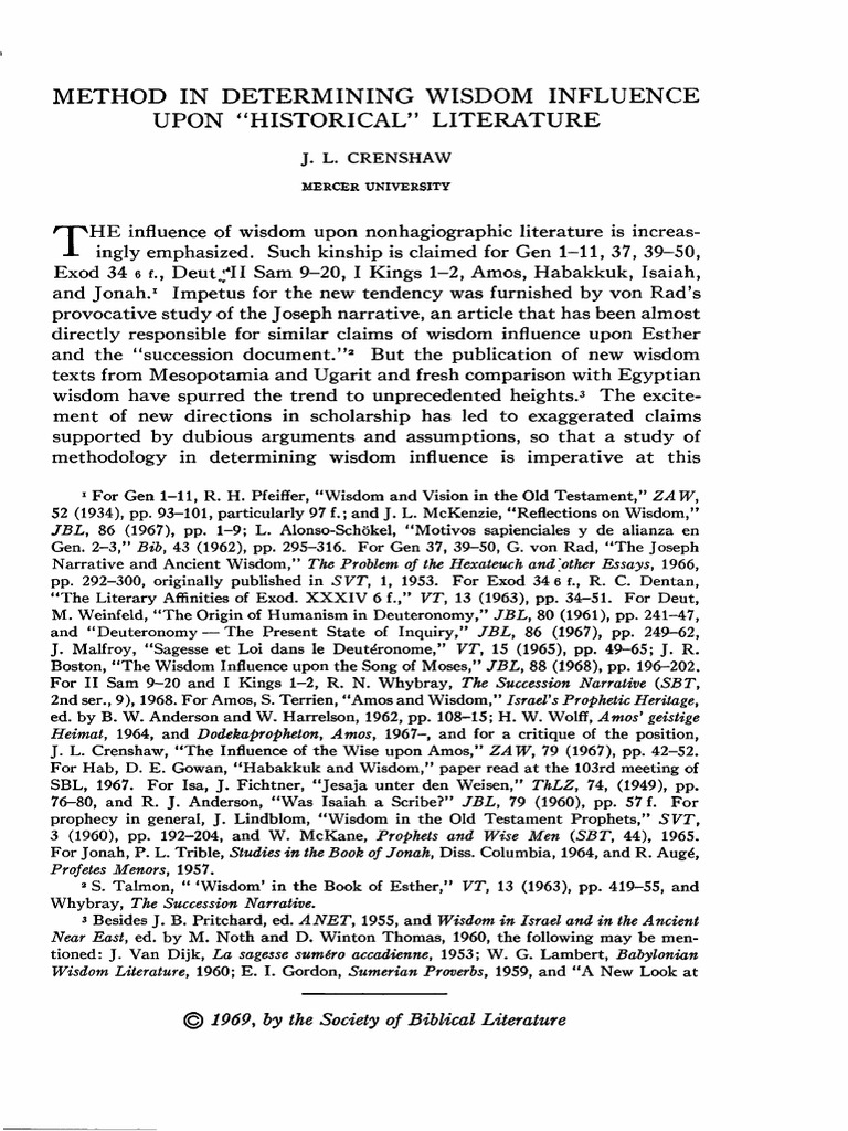 Method in Determining Wisdom Influence Upon Historical Litera Ture J L ...