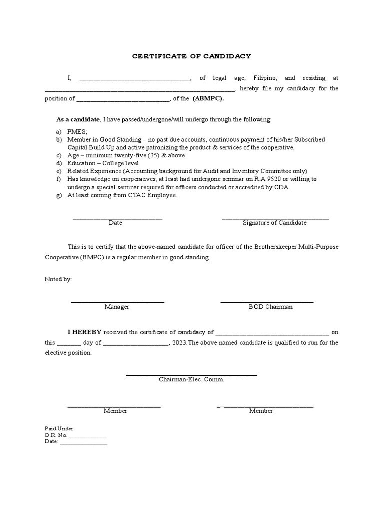 Candidacy FORM | PDF