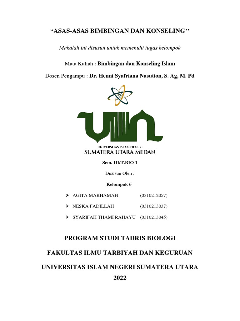 (Makalah) Kelompok 6 - BKI - Asas-Asas Bimbingan Dan Konseling - TBIO 1 PDF | PDF | Pengembangan ...