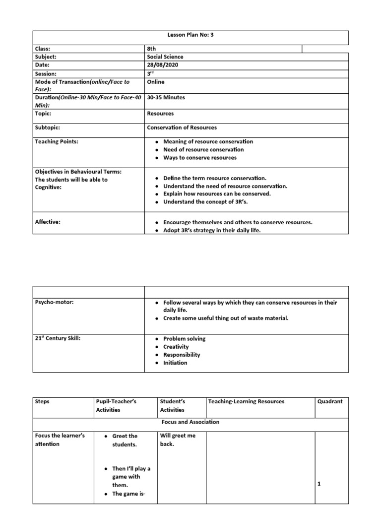 Lesson Plan-2 SST | PDF | Cognitive Psychology | Behavior Modification