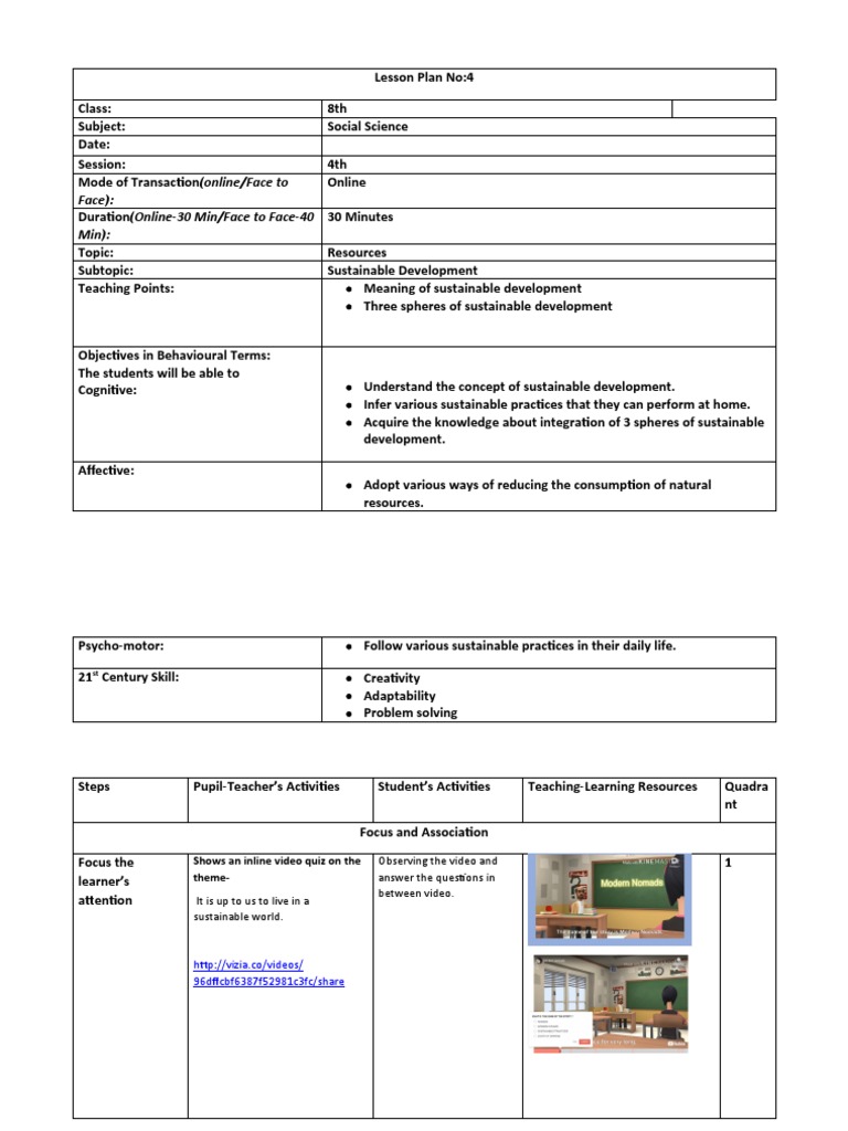 Lesson Plan-3 SST | PDF | Sustainability | Learning