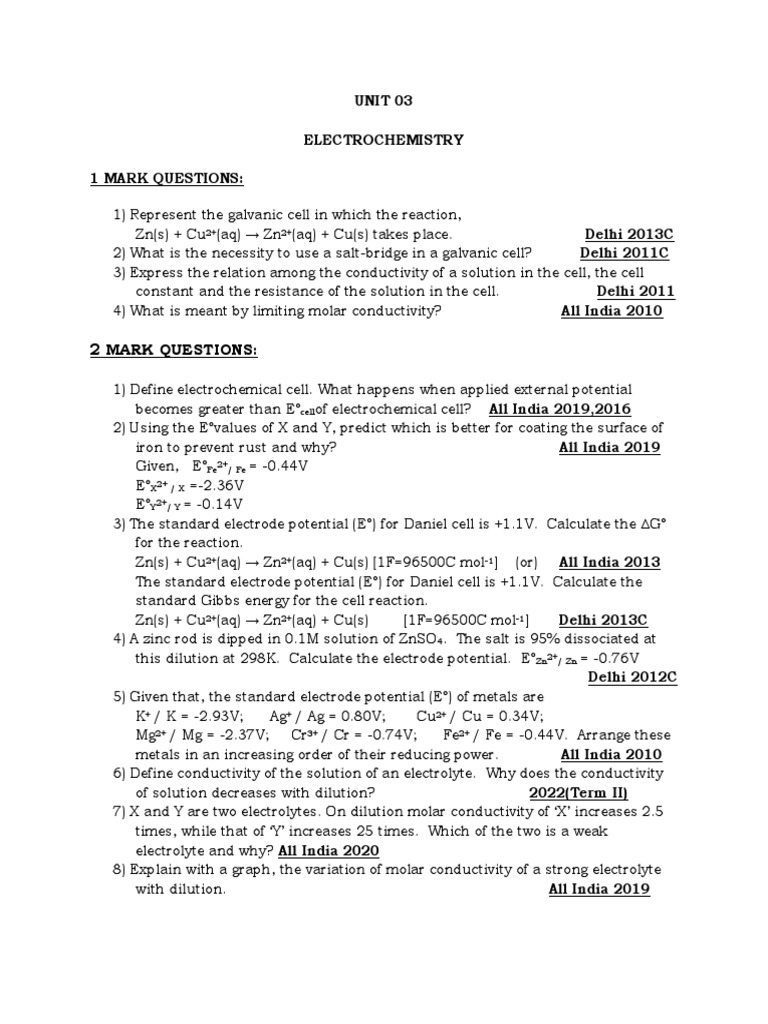 UNIT 03 - Electrochemistry | PDF | Electrochemistry | Materials