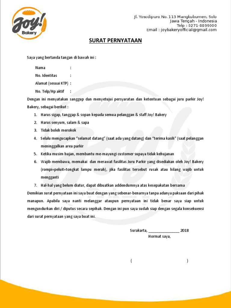 Surat Pernyataan Parkir | PDF Surat Pernyataan Parkir | PDF
