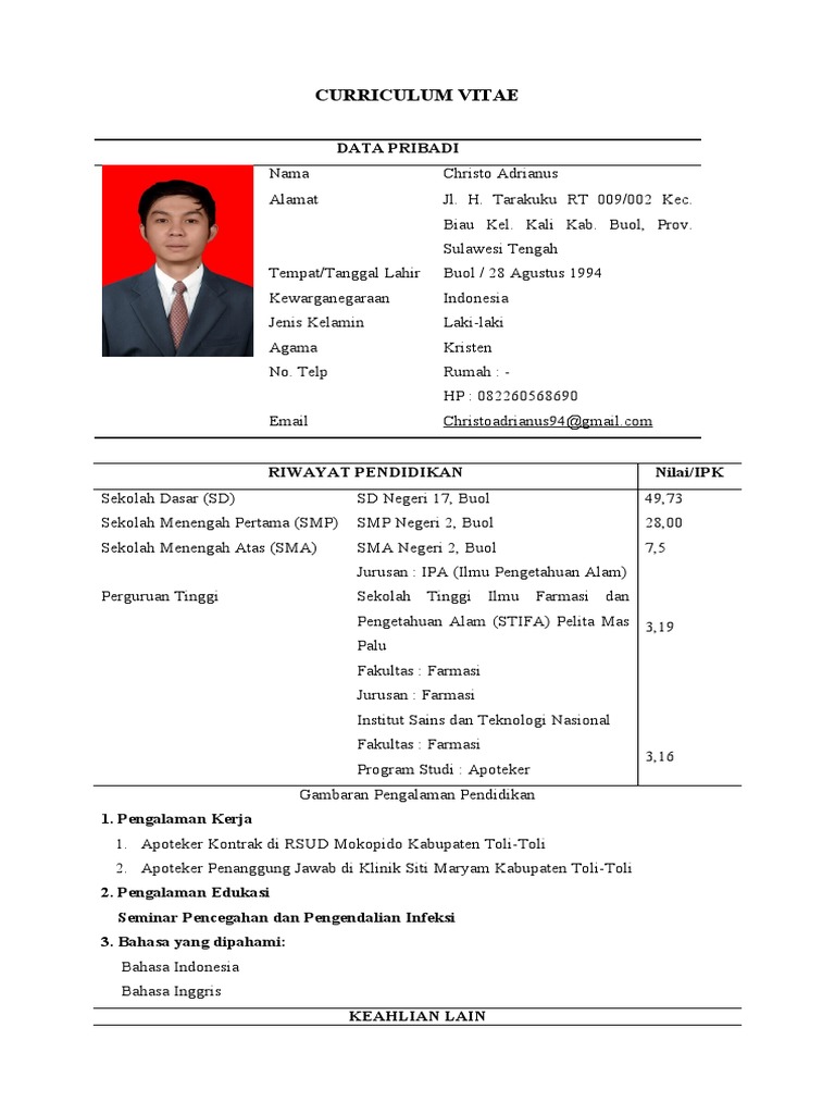 Curriculum Vitae: Data Pribadi | PDF
