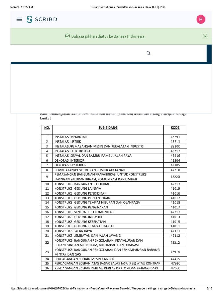 Surat Permohonan Pendaftaran Rekanan Bank BJB - PDF | PDF