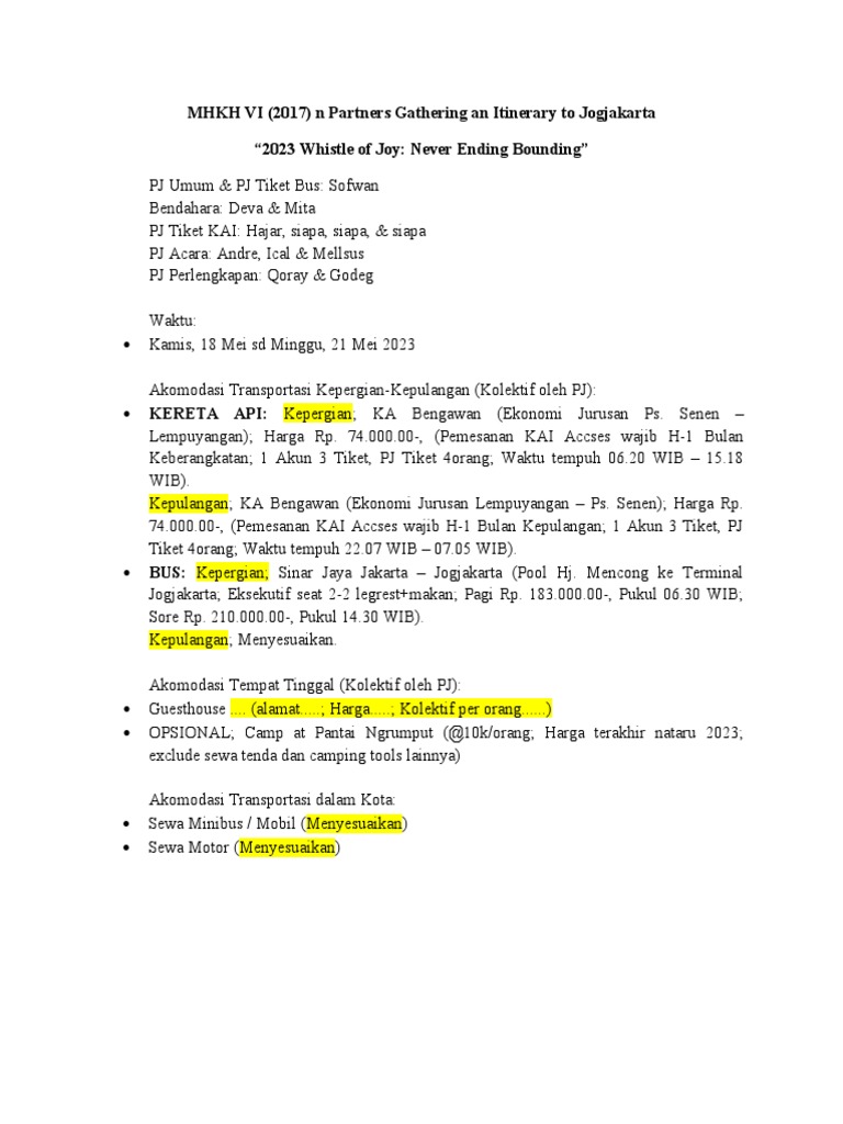 An Itinerary MHKH & Partners Gathering To Jogjakarta | PDF