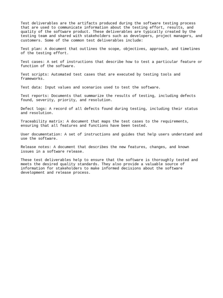 Test Deliverables | PDF