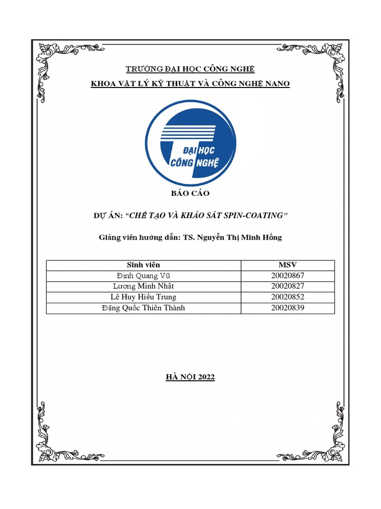 Nhóm 22 - SPIN - COATING - KTMM PDF | PDF