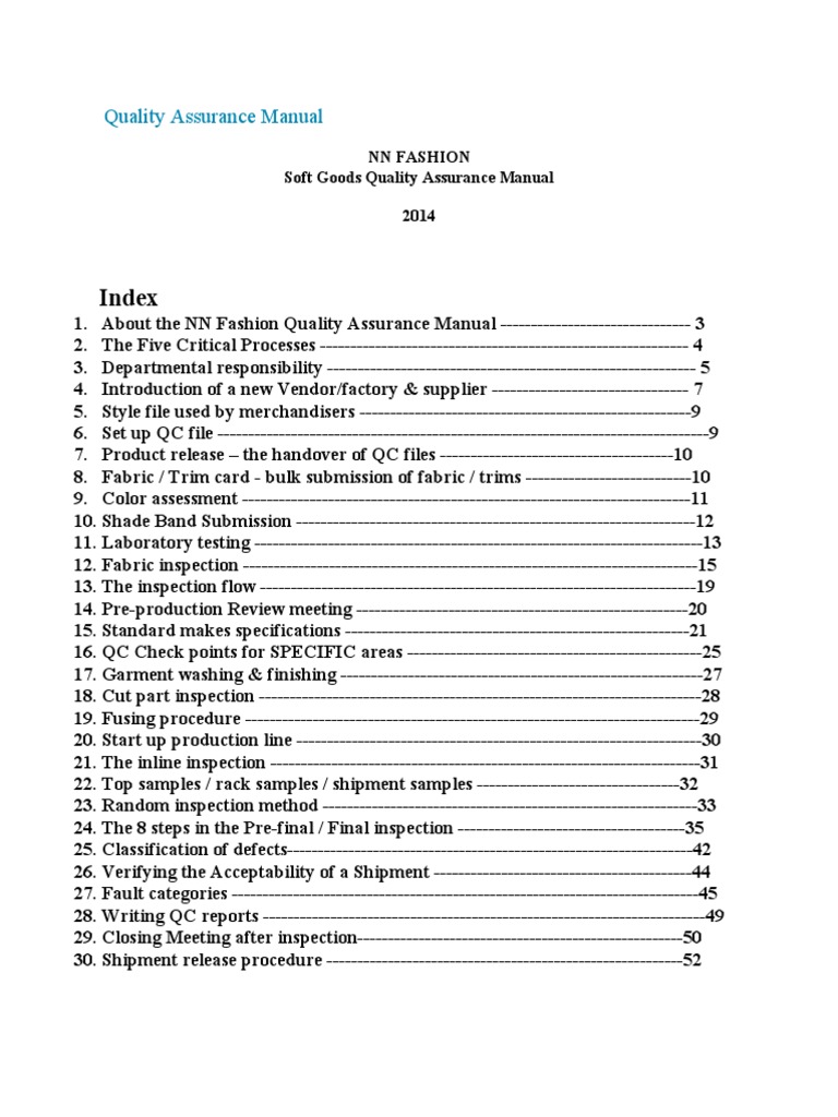 N.N Fasion Quality Assurance Manual | Download Free PDF | Seam (Sewing ...
