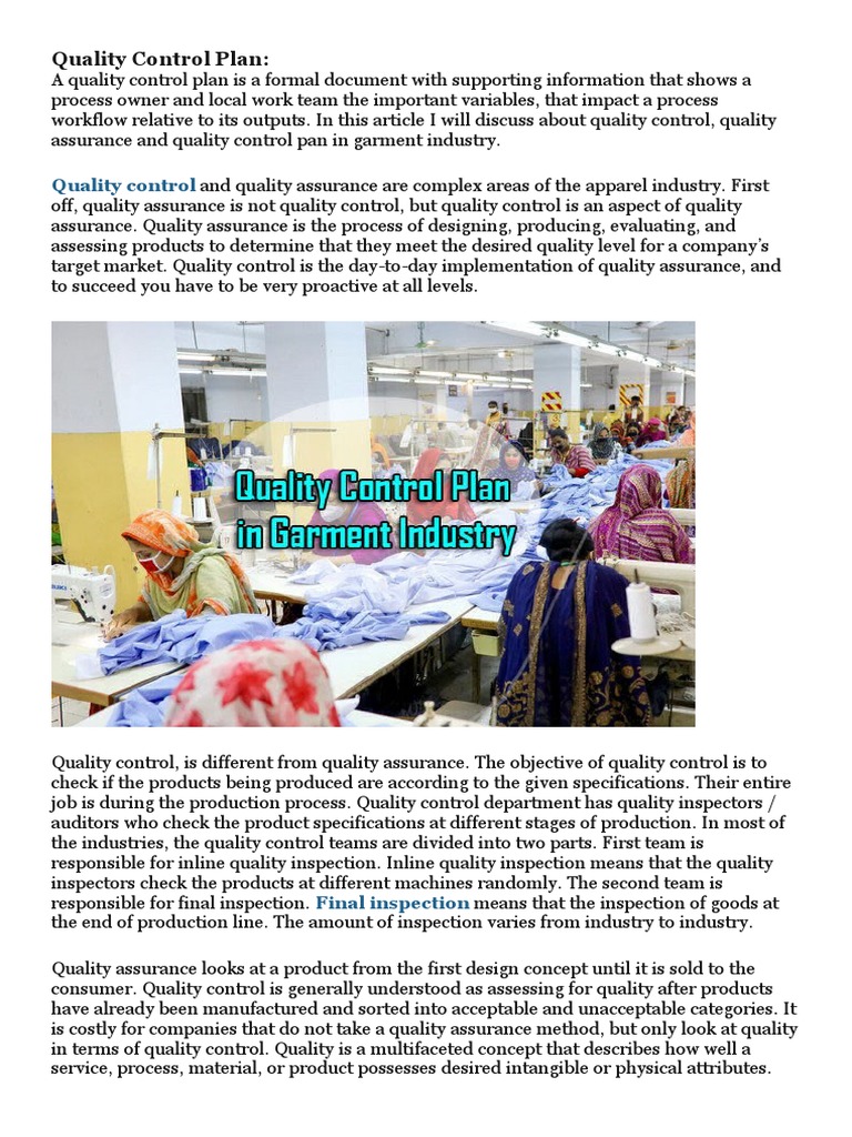 Quality Control Plan | PDF | Quality Assurance | Knitting