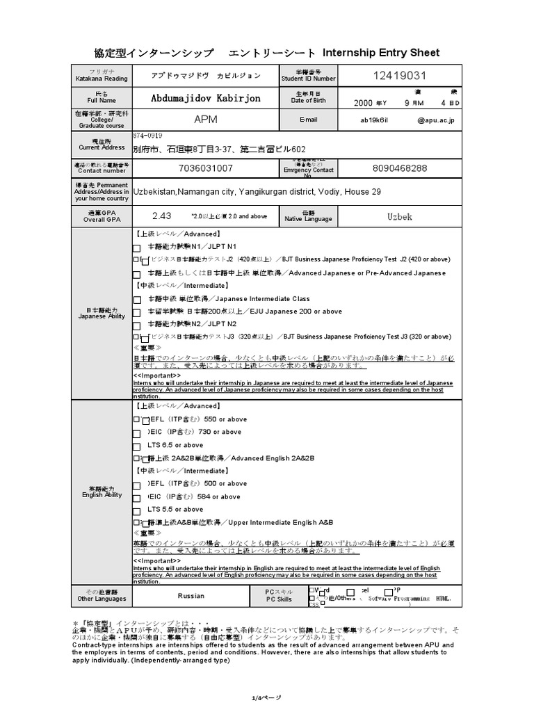 Internship - Entry - Sheet - E (Version 1) .XLSB | PDF