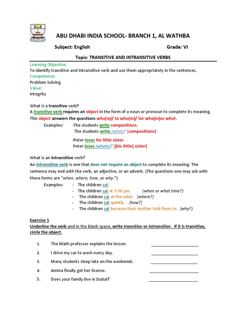 TRANSITIVE AND INTRANSITIVE VERBS - Notes | PDF | Verb | Languages