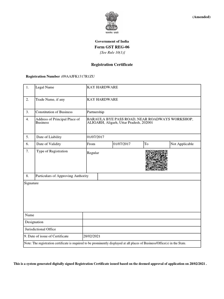 Kay Hardware New GST Certificate | PDF | Private Law | Government