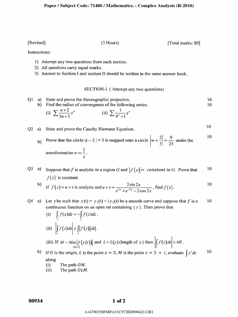 Complex Analysis Exam Paper | PDF | Mathematical Concepts | Analysis