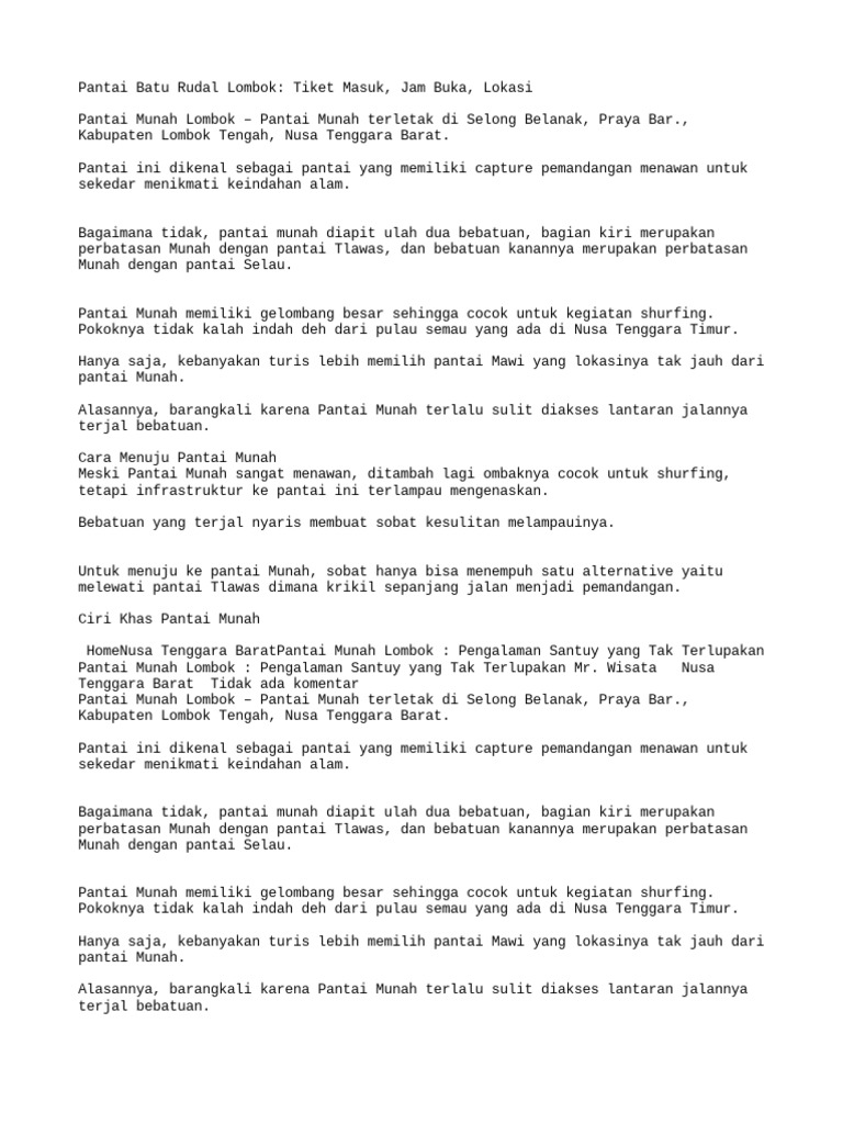 Pantai Munah: Keindahan dan Aksesibilitas | PDF