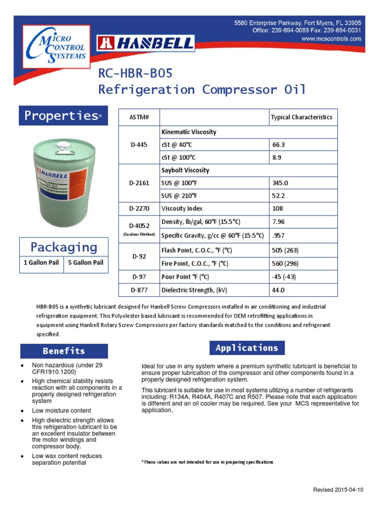 Hanbell HBR-B05 Compressor Oil Guide | PDF | Viscosity | Lubricant